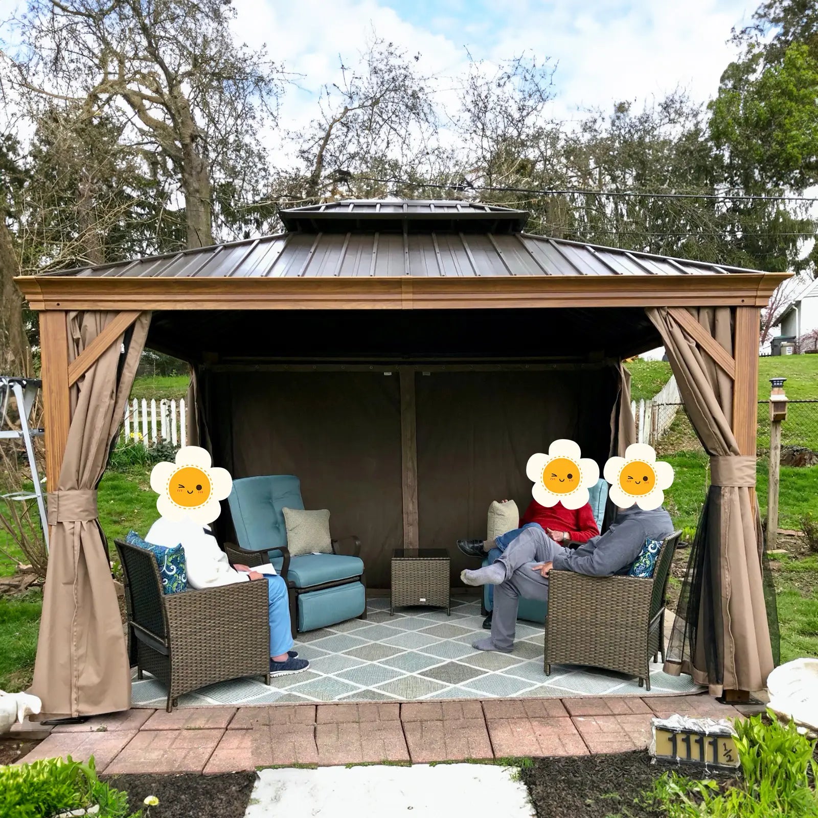 FUNG YARD 10' x 12' Outdoor Hardtop Gazebo With Netting And Curtains ...